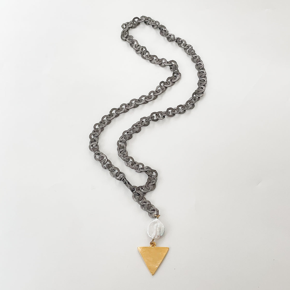 Adjustable Washer Chain Necklace w/ Pearl Triangle – Virtue Jewelry Design