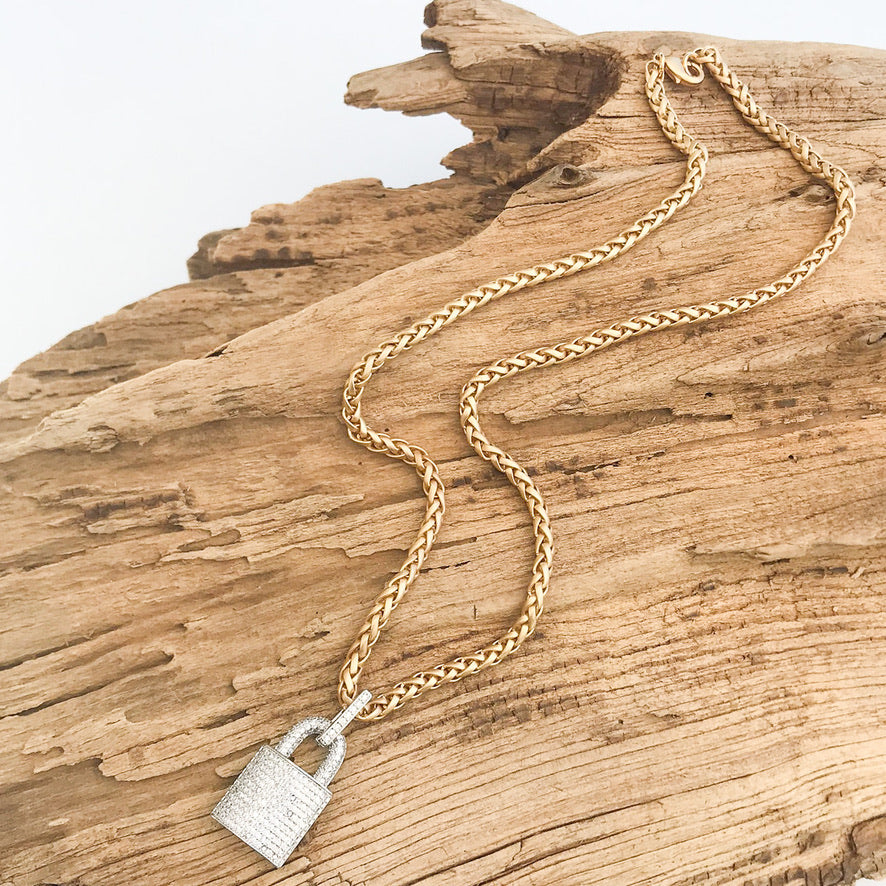 Wheat Chain Pave Lock – Virtue Jewelry Design