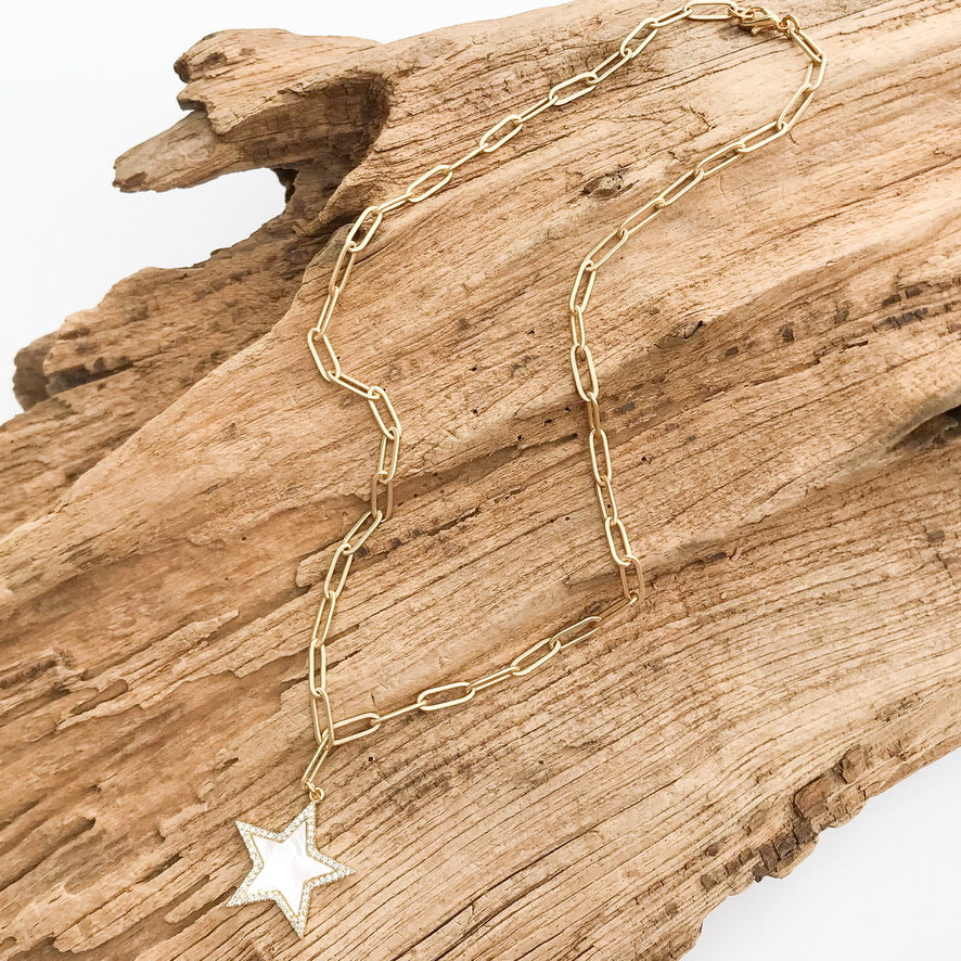 Gemstone Star on Large Paperclip – Virtue Jewelry Design