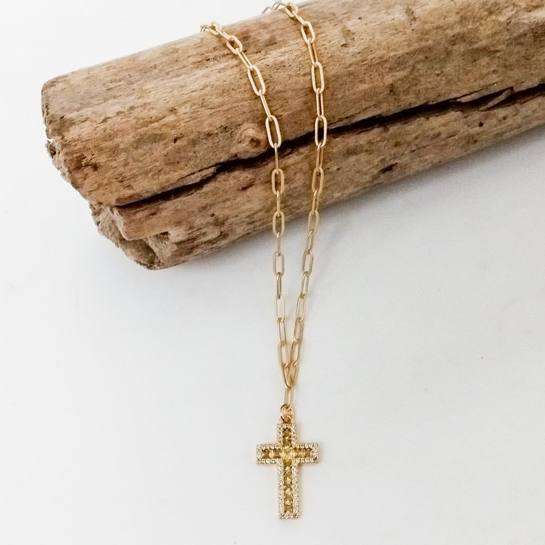 Tile Cross on 16” Paperclip – Virtue Jewelry Design
