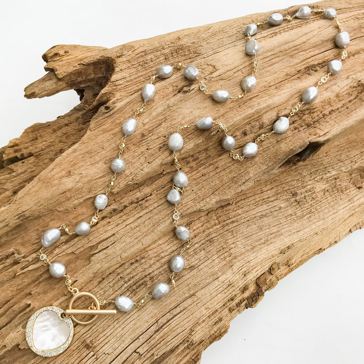 Shell Inset Heart Disc on Pearl Rosary – Virtue Jewelry Design