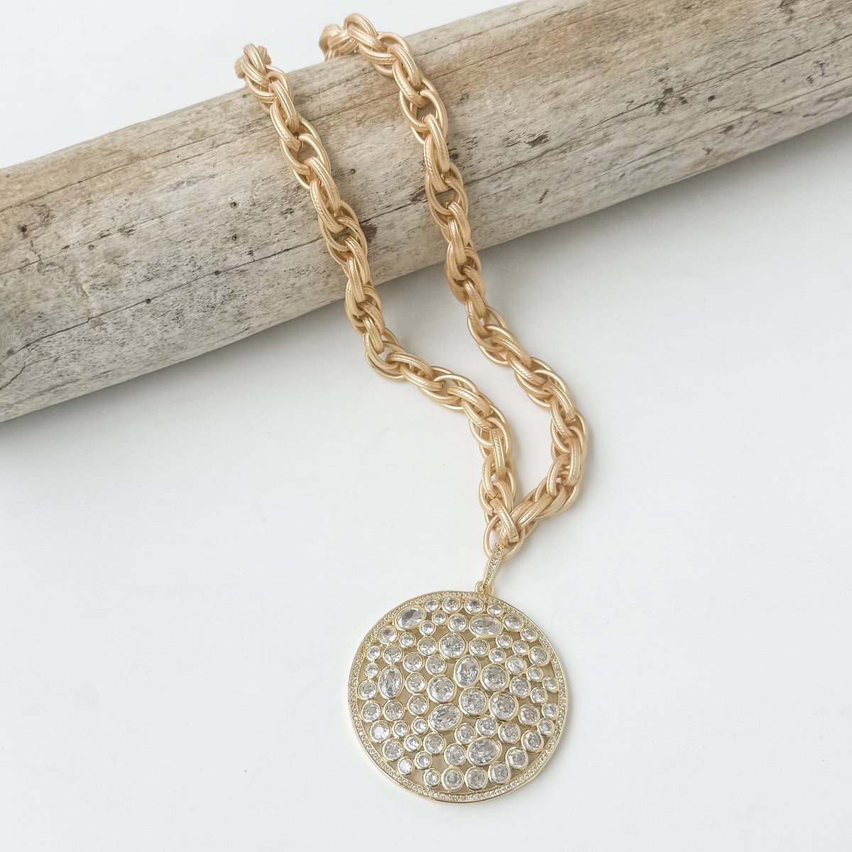 Duchess Disc On Twisted Etched Chain – Virtue Jewelry Design