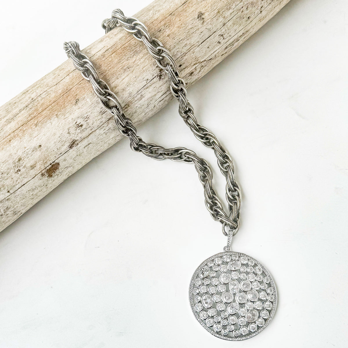 Duchess Disc On Twisted Etched Chain – Virtue Jewelry Design