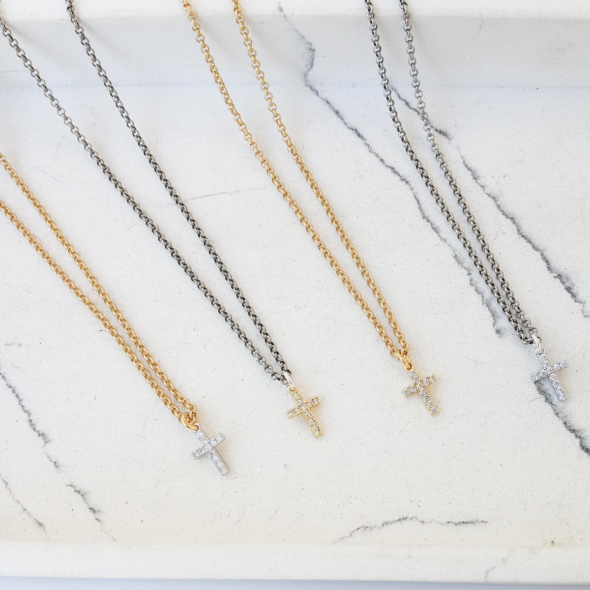 Small Rolo w/ Petite Pave Cross – Virtue Jewelry Design