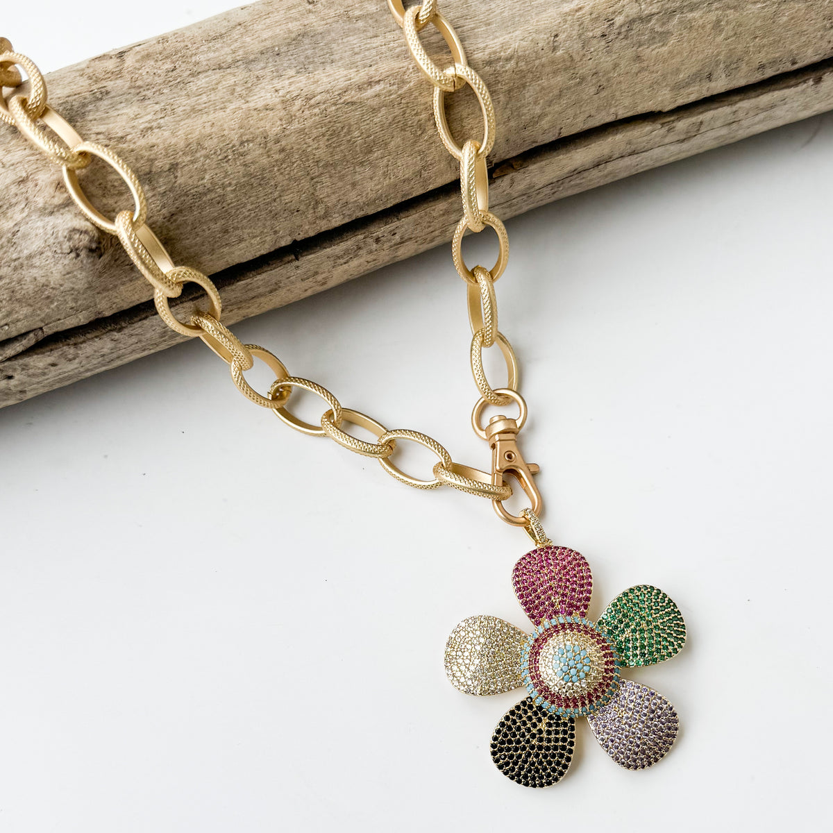 Wildflower on Etched Chain – Virtue Jewelry Design