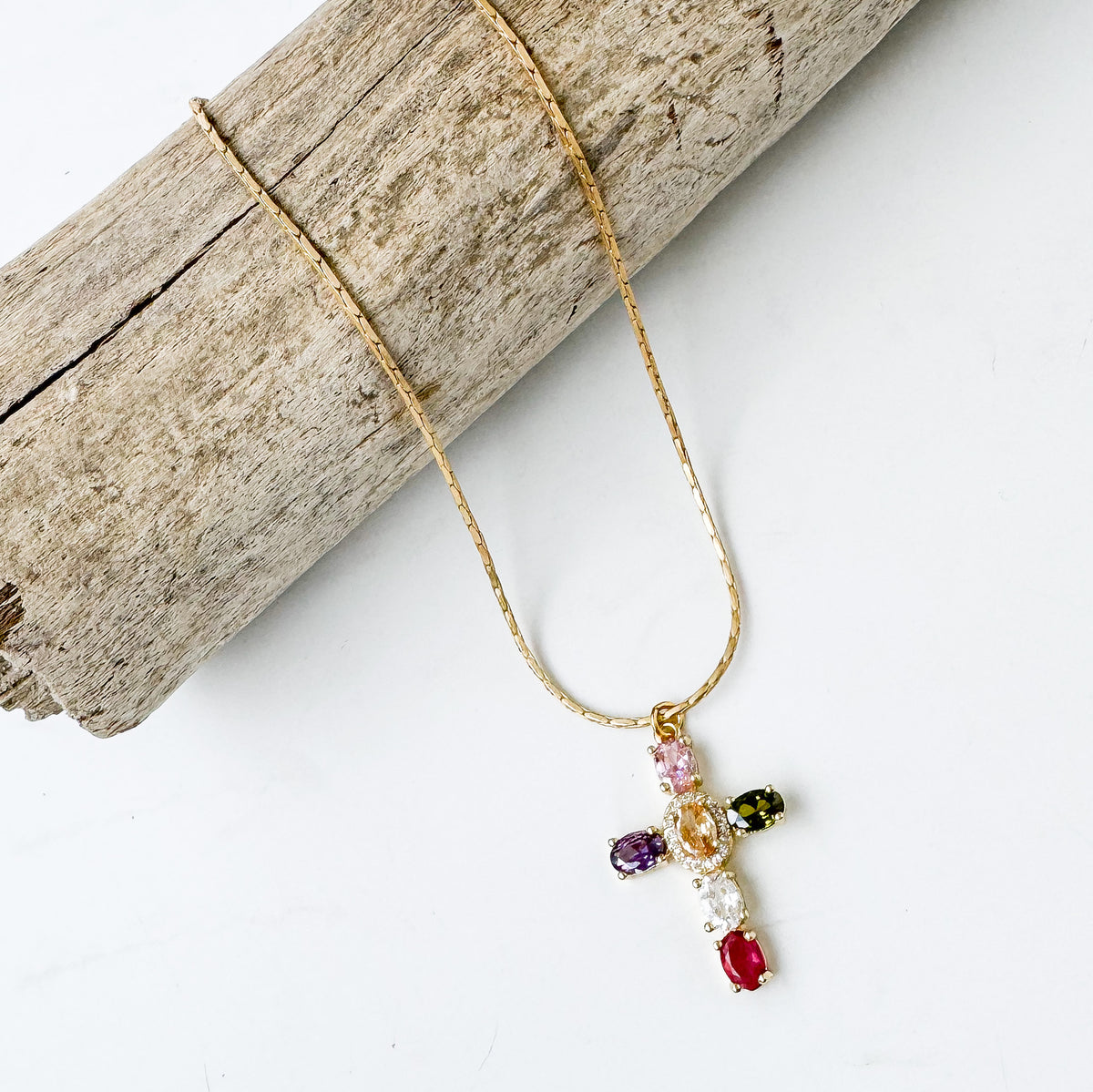 Colored Cross on Interlink Chain – Virtue Jewelry Design