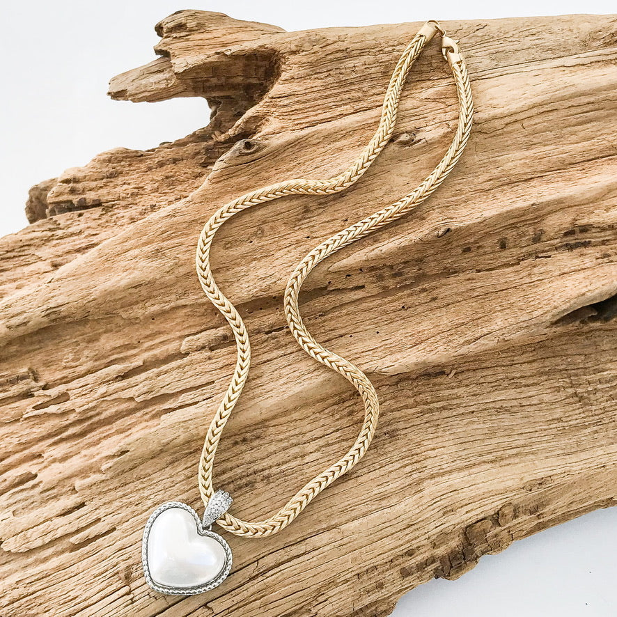 Puff Pearl Heart on Box Weave Necklace – Virtue Jewelry Design
