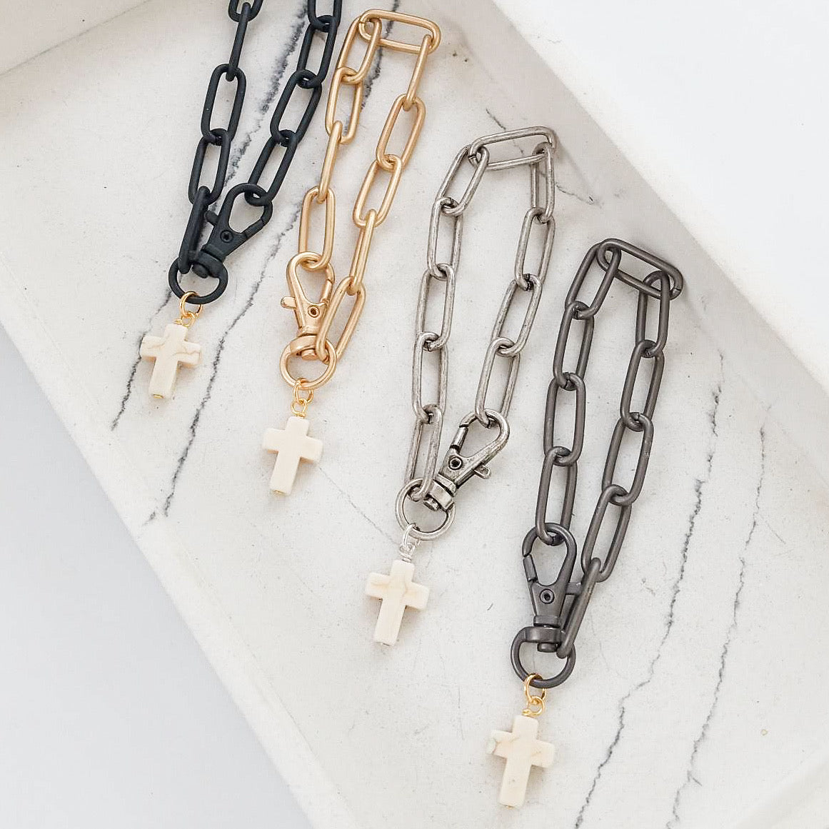 XL Paperclip Bracelelt W/ Gemstone Cross – Virtue Jewelry Design