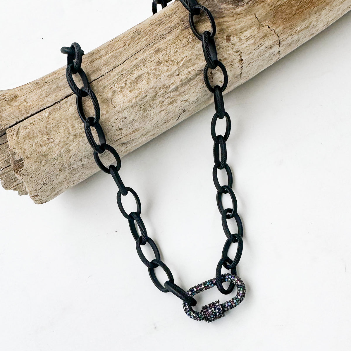 Rainbow Carabiner On Etched Chain – Virtue Jewelry Design